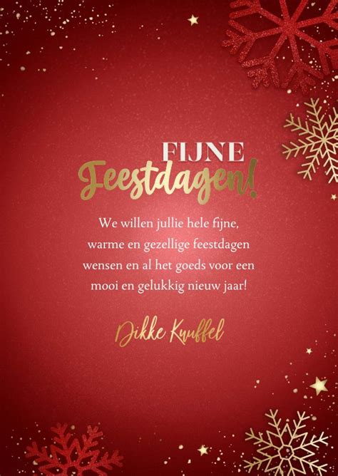 Rode Kerstkaart Fijne Feestdagen Sneeuwvlokken Kaartje2go