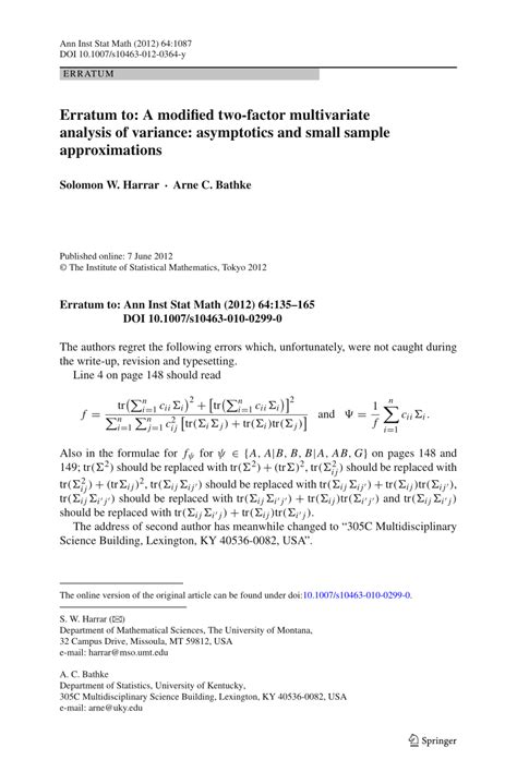 pdf a modified two factor multivariate analysis of variance asymptotics and small sample