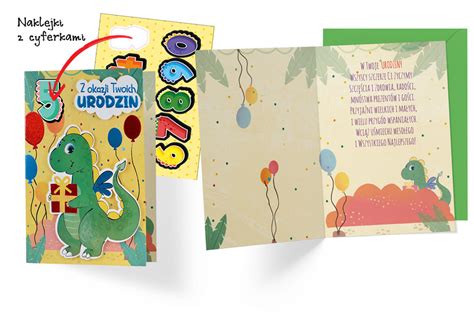 Karnet DKP 048 Urodziny dziecięce wymienne cyferki smok Kukartka