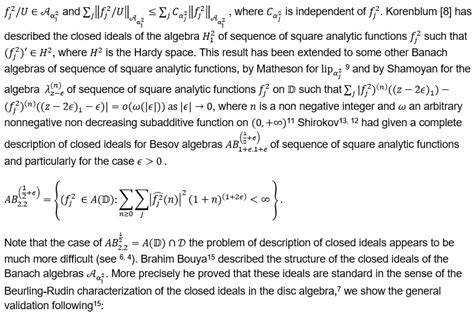 validity of closed ideals in algebras of series of square analytic functions
