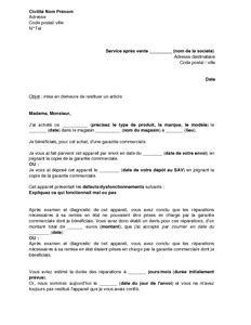 Exemple Gratuit De Lettre Mise En Demeure Service Apr S Vente Sav