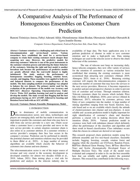 pdf a comparative analysis of the performance of homogenous ensembles on customer churn prediction