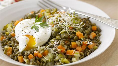 Salade de lentilles aux oeufs pochés