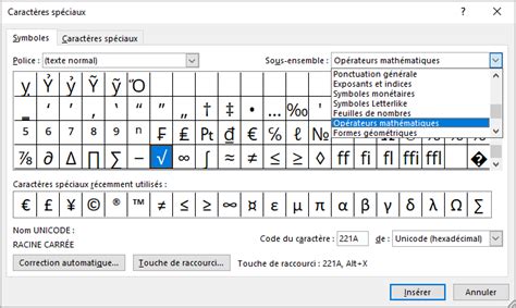 Comment insérer un symbole de racine carrée ou un signe radical dans