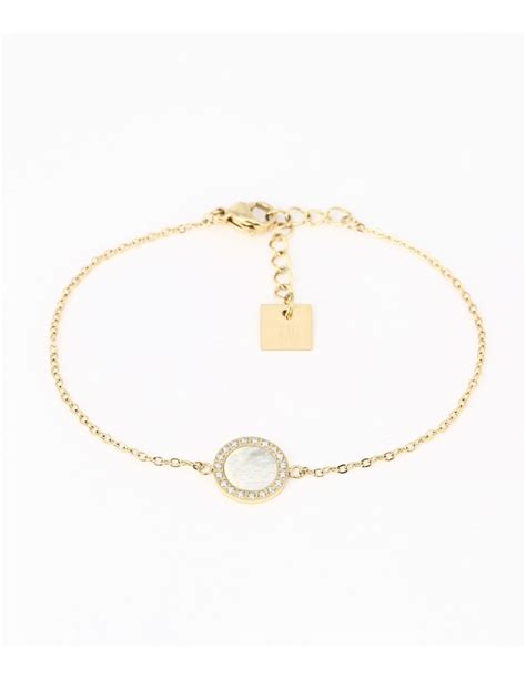 Bracelet Zag Linda acier doré nacre