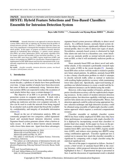 pdf hfste hybrid feature selections and tree based classifiers ensemble for intrusion