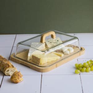 Plateau à Fromage en Bambou Naturel avec Cloche en Verre