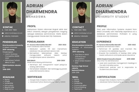 Contoh CV Untuk Mahasiswa Yang Aktif Kuliah Dan Templatenya