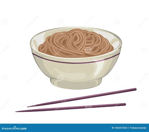 Soba Noodles In Bowl And Chopsticks Isolated On White Background