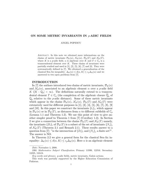 pdf on some metric invariants in p adic fields