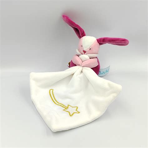 Doudou luminescent lapin rose bleu blanc étoiles mouchoir les comètes