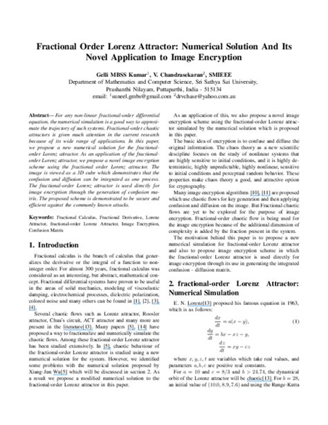 pdf fractional order lorenz attractor numerical solution and its novel application to image