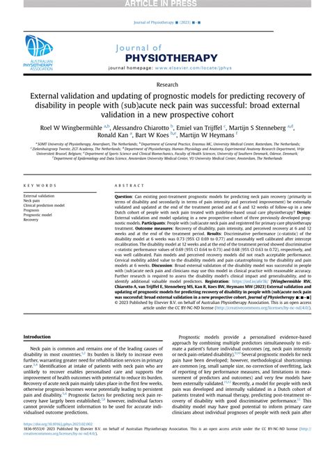 pdf external validation and updating of prognostic models for predicting recovery of