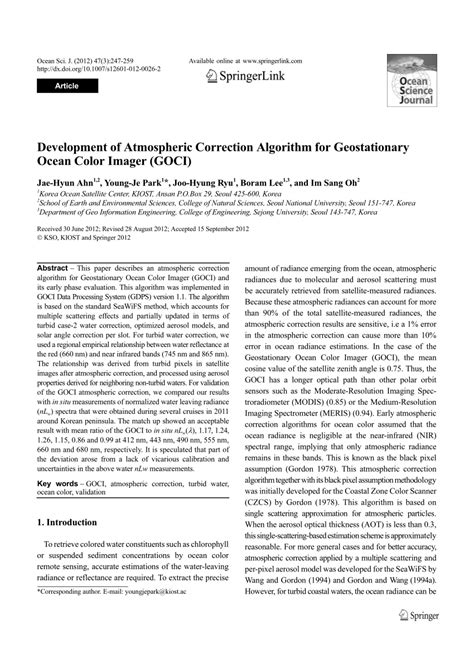 pdf development of atmospheric correction algorithm for geostationary ocean color imager goci