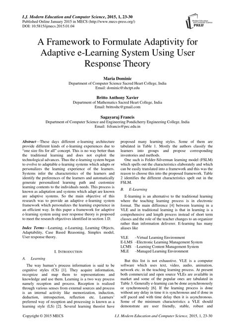 pdf a framework to formulate adaptivity for adaptive e learning system using user response theory