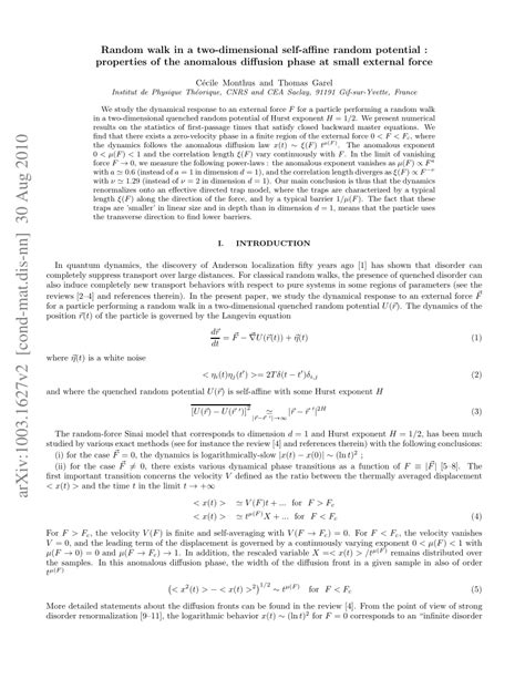 pdf random walk in a two dimensional self affine random potential properties of the anomalous