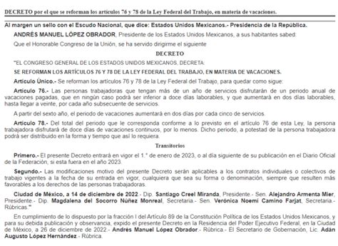 Aplicaci N De La Reforma A Los D As De Vacaciones Para Colaboradores