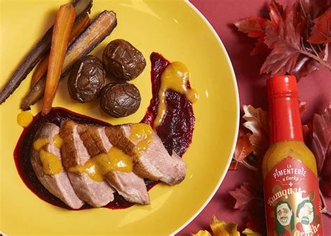 Steaks de canard aux légumes racines et sauce piquante Kumquat Crush de