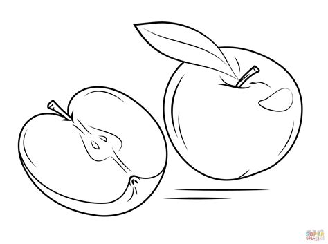 Dibujo de Manzana Entera y Sección Cortada para colorear Dibujos para