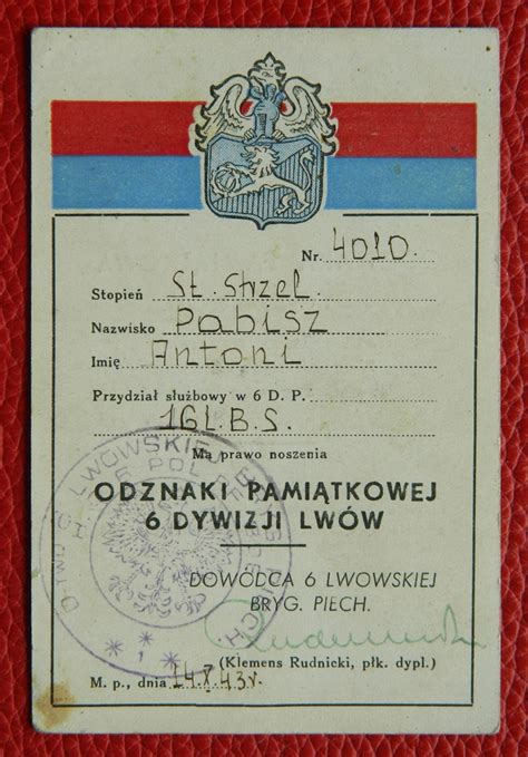 Odznaka 6 DYWIZJA PIECHOTY LWÓW legitymacja 12719965221