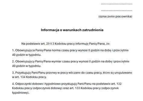 Informacja o warunkach zatrudnienia 2024 WZÓR GazetaPrawna pl
