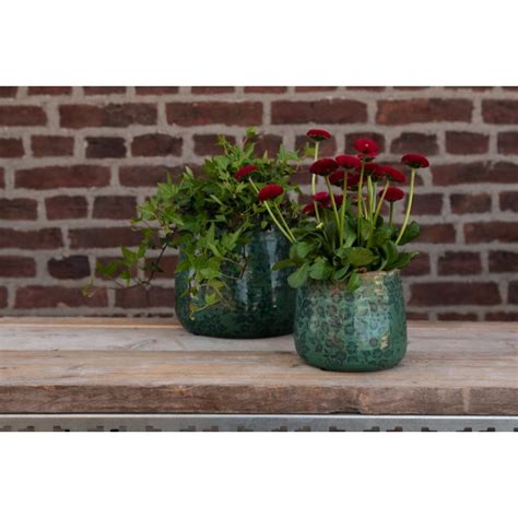 Clayre Eef Pot de fleurs Ø 18x16 cm Vert Céramique Rond Feuilles