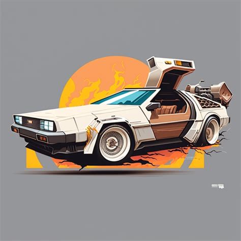 Un Dibujo De Un Auto Delorean Con El Logo De Regreso Al Futuro Foto