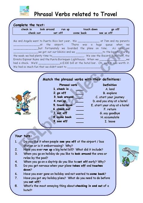 Travel Phrasal Verbs ESL Worksheet By Arianey Verb Verbs Esl