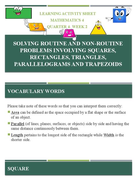 solving routine and non routine problems involving squares pdf area rectangle