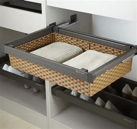 Szuflada Wysuwana Z Koszem Rattanowym W600xH170 Mocca Market Stolarski