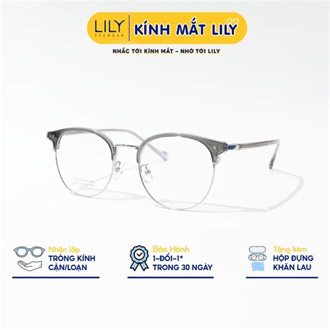 Gọng kính cận nam nữ LILYEYEWEAR càng bọc kim loại mắt tròn dễ đeo phù