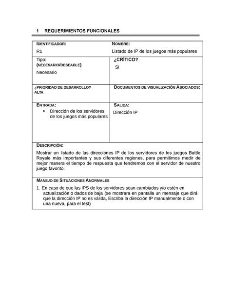 Requerimientos Funcionales Ejemplos