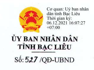 Quyết định 527 QĐ UBND ngày 06 12 2021 của UBND tỉnh Bạc Liêu Về việc