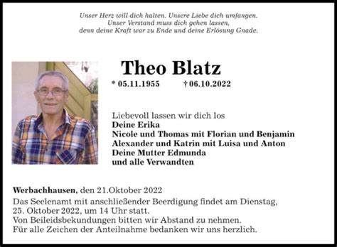 Traueranzeigen Von Theo Blatz Trauerportal Ihrer Tageszeitung