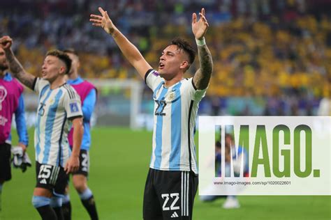 Lautaro Martinez Of Argentina Celebrates With Fans During The FIFA