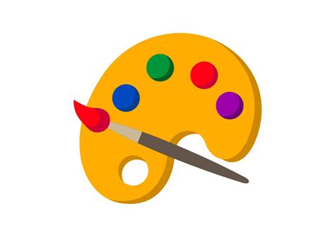 Art Palette With Paint Brush Flat Vector