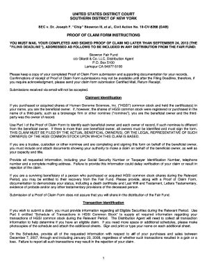 Fillable Online Sec Proof Of Claim Form Instructions Securities And