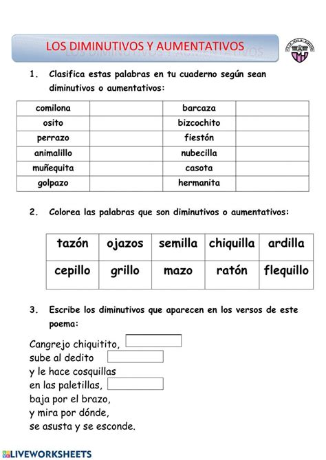 Actividad online de Aumentativos y diminutivos para 3º Puedes hacer
