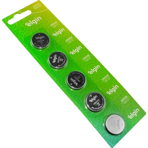 Bateria CR2032 Moeda 3v Cartela 5 Unidades Elgin Acimel