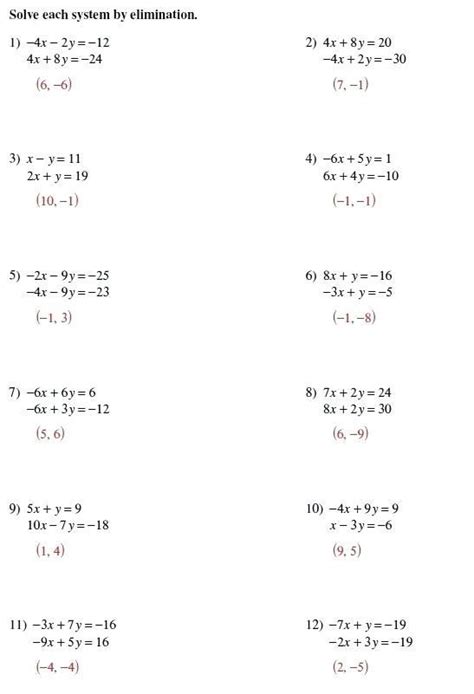 Solutions To Systems Of Equations Worksheet