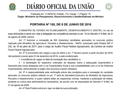 Portaria Publicada No Di Rio Oficial Da Uni O Desta Segunda Feira