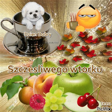 Szczęśliwego wtorku liście jesienne owoce Życzenia Na wtorek