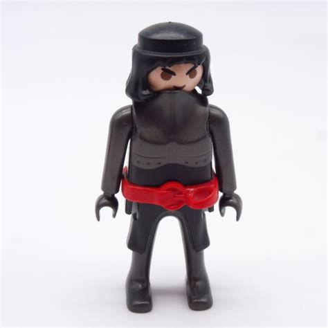 Playmobil Chevalier Noir et Gris Foncé Armure Col Ceinture Rouge