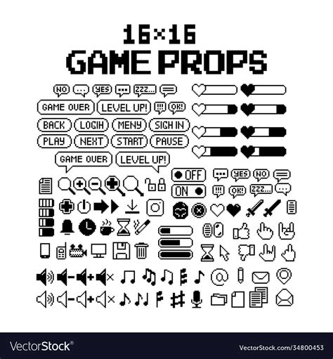 Set 8 Bit Pixel Graphics Icons Isolated Royalty Free Vector