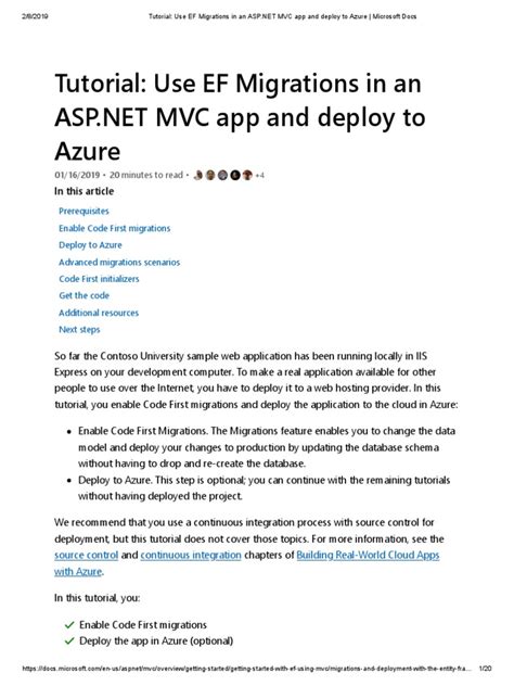 tutorial use ef migrations in an asp mvc app and deploy to azure microsoft docs pdf