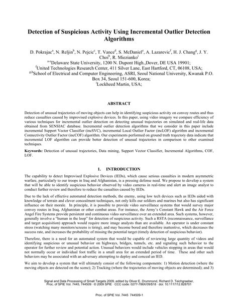 pdf detection of suspicious activity using incremental outlier detection algorithms