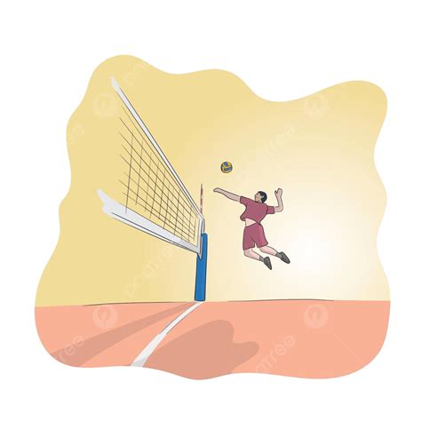 Vector Illustration Of A Handdrawn Athlete Leaping For A Volleyball