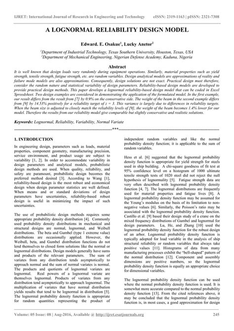 a lognormal reliability design model pdf