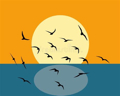 Siluetas De Aves Voladoras Gaviotas Que Sobrevuelan El Mar Diseño De