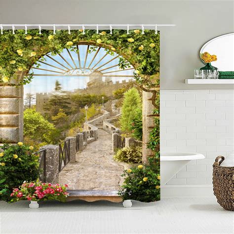 3d Printed Greek Style Retro Roman Column Waterproof Bath Curtain